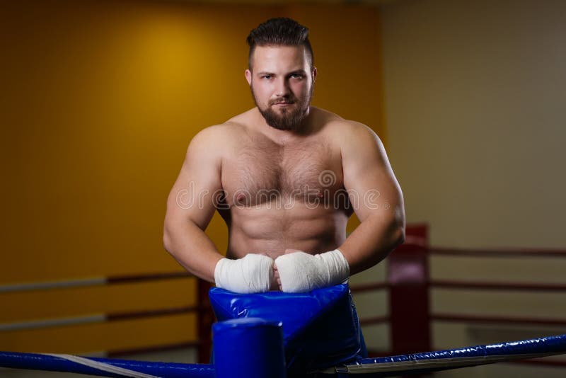 Strong Man Fighter Standing in the Boxing Ring Stock Photo - Image of ...