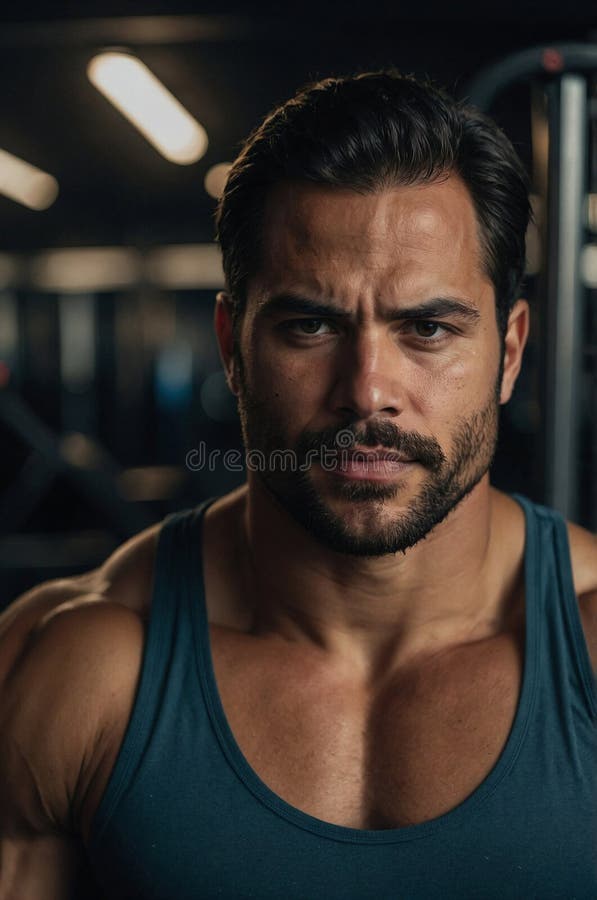 Strong Man Focused during a Workout Session in a Modern Gym Setting ...