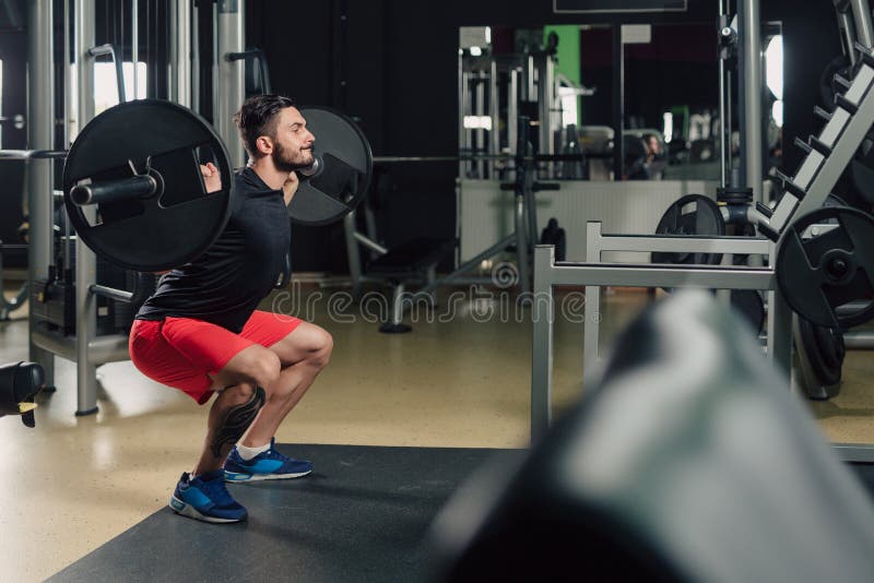 Strong Man in the Gym Doing Squats Stock Photo - Image of fitness ...