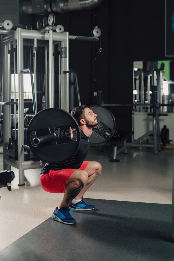 Strong Man in the Gym Doing Squats Stock Image - Image of muscle, male ...