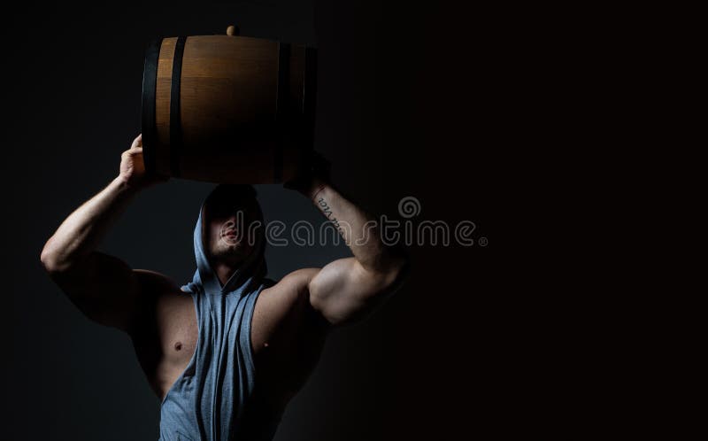 Strong Man Holds Barrel at Brewery Factory. Stock Photo - Image of beer ...