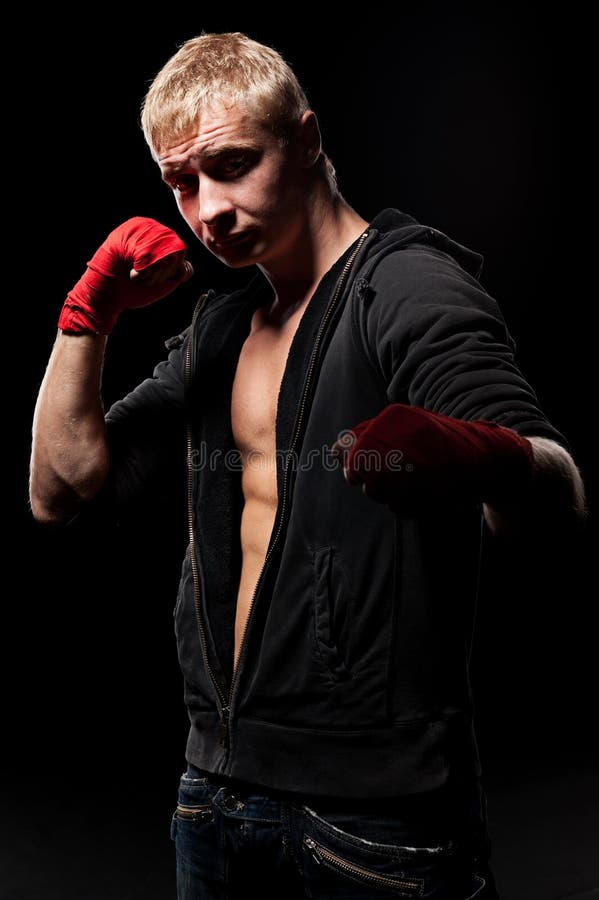 Strong Man with Red Bandage Stock Image - Image of athlete, boxing ...
