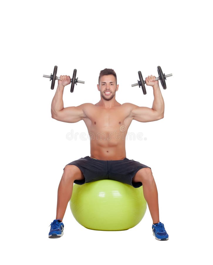 Strong Man Practicing Pushups with a Big Ball Stock Photo - Image of ...