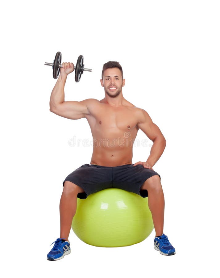 Strong Man Practicing Pushups with a Big Ball Stock Photo - Image of ...