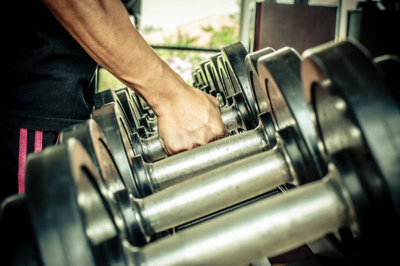 Strong Man S Hand Takes a Heavy Dumbbell Stock Image - Image of indoors ...