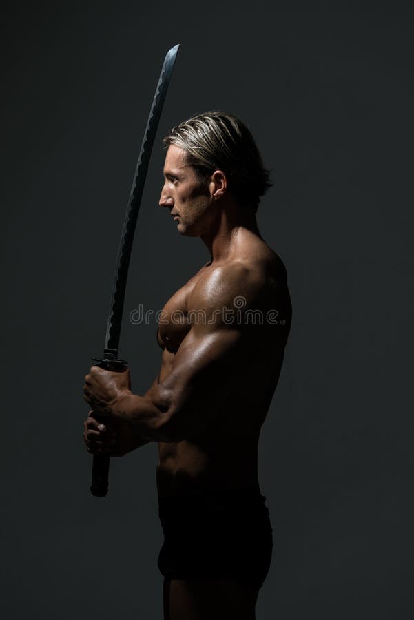 Strong Man with Samurai Sword Stock Image - Image of battle, iron: 46197805