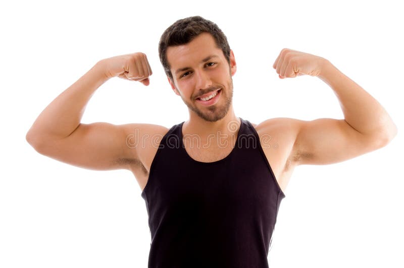 Strong Man Showing His Muscles Stock Image - Image of indoors, fitness ...