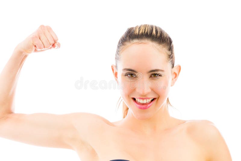 Strong Model Isolated with Arm Curl Stock Image - Image of curl ...