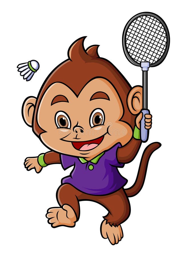 The Strong Monkey is Playing the Badminton and Holding the Racket Stock ...