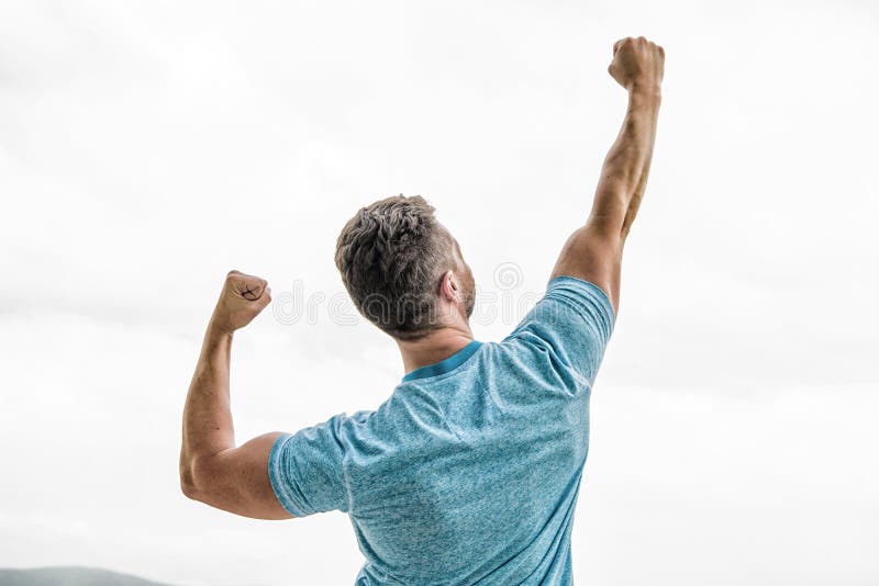 Strong Muscular Body Feeling Powerful Rear View Successful Athlete