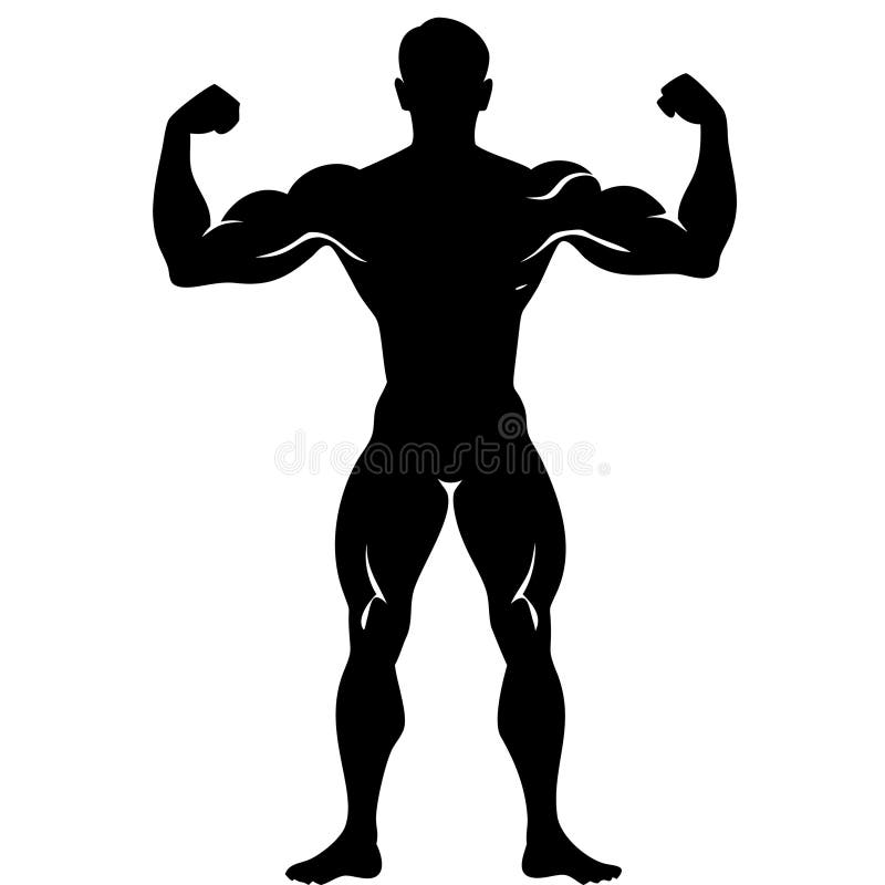 Strong Muscular Man Silhouette Flexing Biceps Vector for Fitness ...
