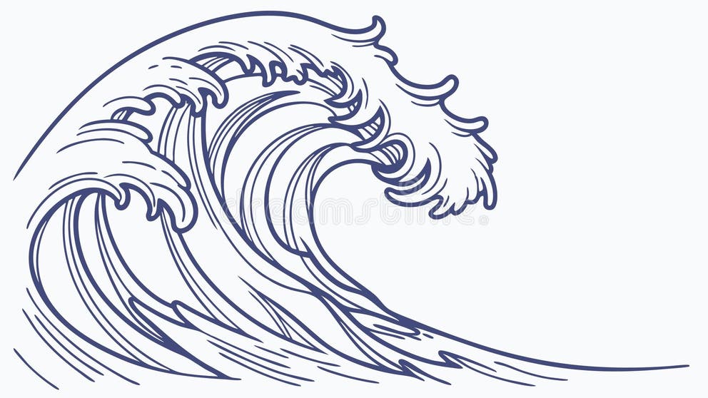 Strong Ocean Wave with Powerful Crest, Raw Natural Force, Vector Design ...
