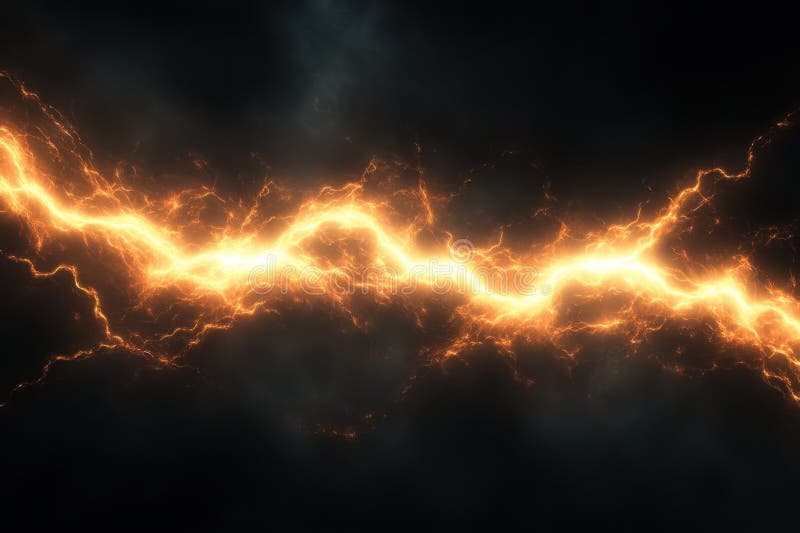 Bright Orange Lightning Bolt Illuminates Dark Sky Powerful Energy Stock ...