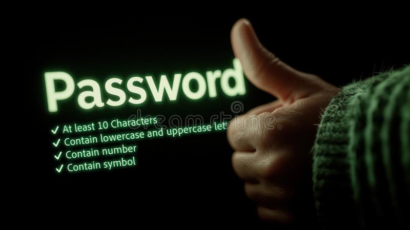 Strong Password Security Checklist with Hand Giving Thumbs Up with ...