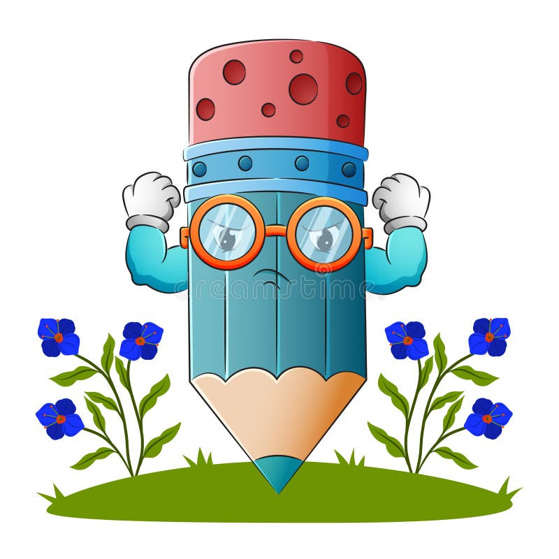 The Strong Pencil with the Big Muscle Stock Vector - Illustration of ...