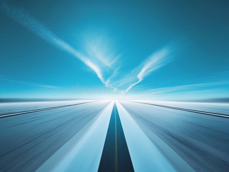 Strong Perspective Runway Leading into the Distance Under a Blue Sky ...