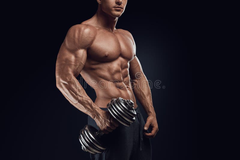 Strong and Power Bodybuilder Doing Exercises with Dumbbell Stock Photo ...
