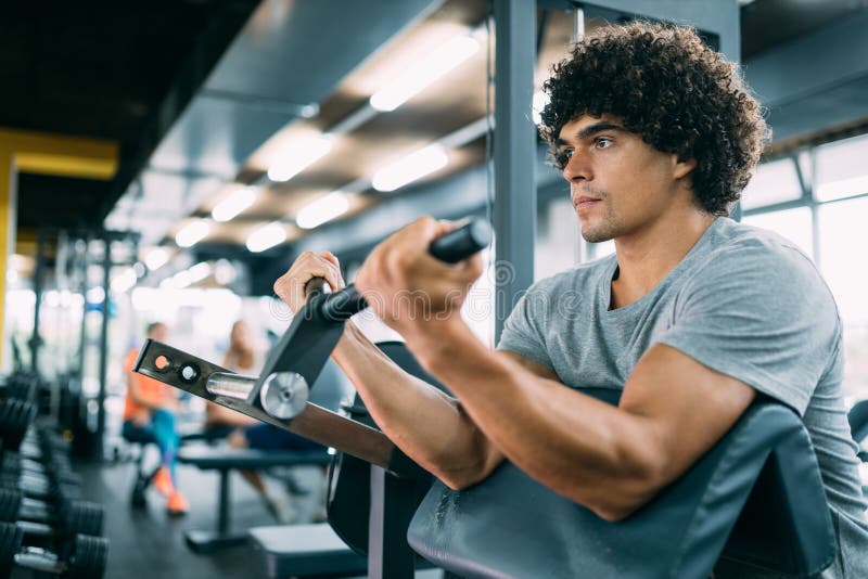 Strong Ripped Man Training in Modern Gym Stock Image - Image of human ...