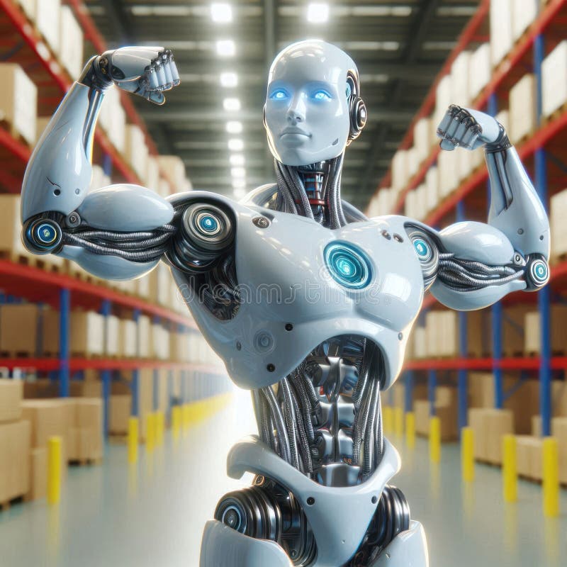 A Strong Robot Against the Background of a Warehouse. Stock Image ...