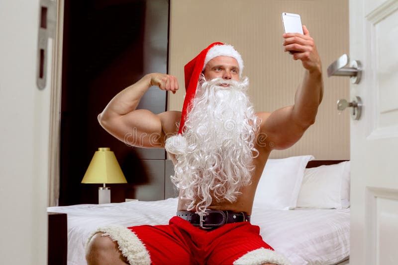 Strong Santa Claus is Making Selfie Stock Image - Image of indoors ...