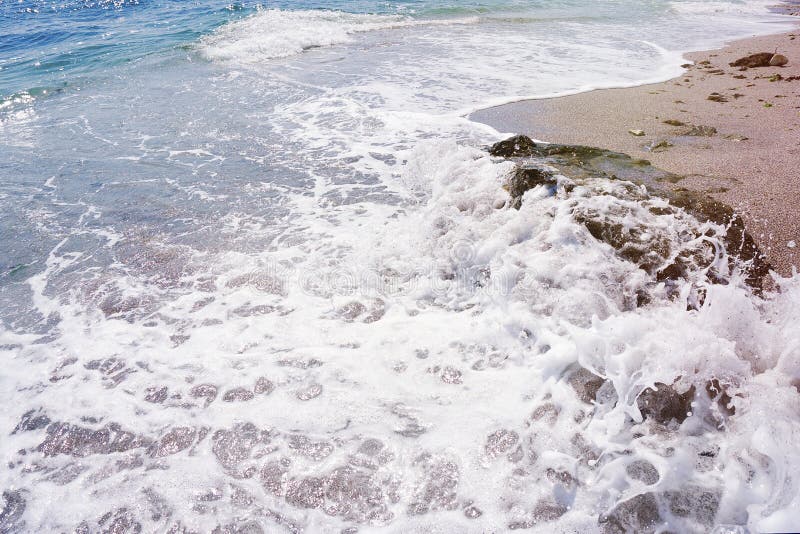 Strong Sea Wave Splashing on the Beach Shore Stock Photo - Image of ...