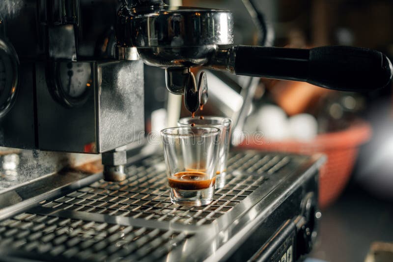 Strong Shot Espresso Coffee from the Machine Stock Image - Image of ...