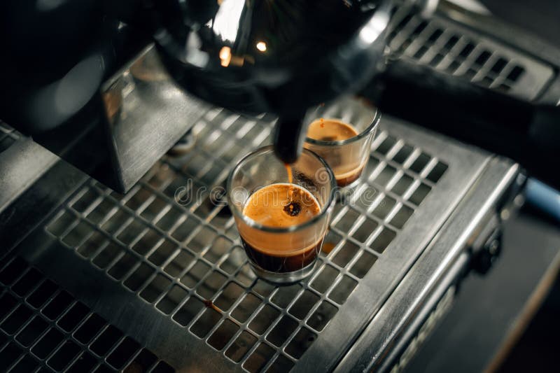 Strong Shot Espresso Coffee from the Machine Stock Image - Image of ...