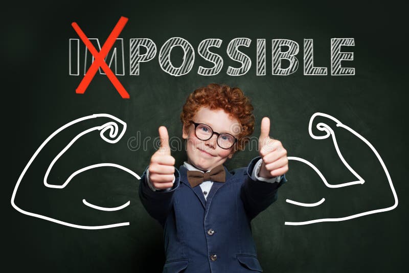 Strong and Smart Kid with Possible Text on Chalkboard Background ...