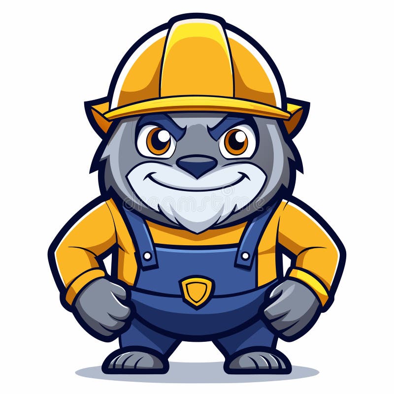 Strong, Smiling Cartoon Bear Construction Worker in Hard Hat and ...
