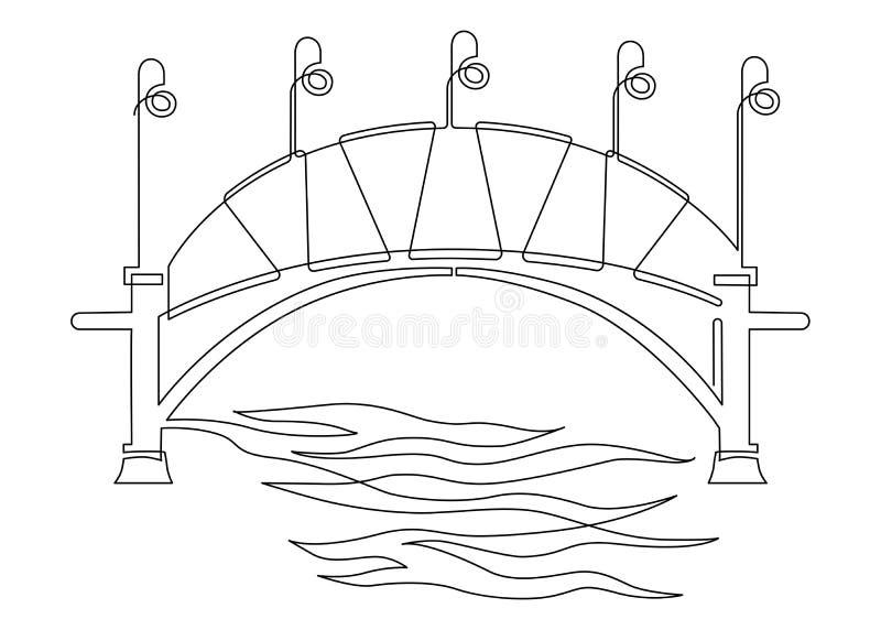 Strong Stone Bridge in Medieval Style Over the River. Lanterns on the ...