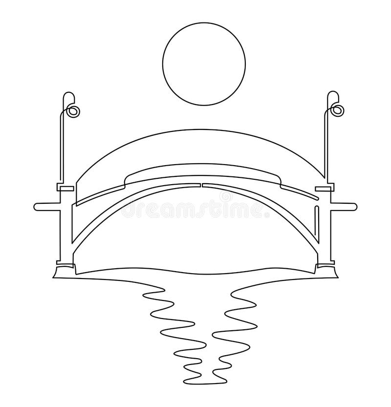 Strong Stone Bridge in Medieval Style Over the River. Lanterns on the ...