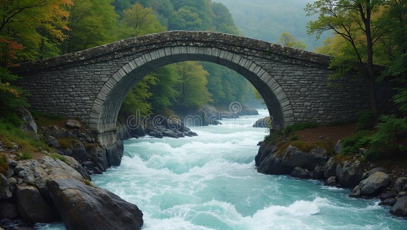Strong Stone Bridge Over Rushing River Symbolizing Stability and ...