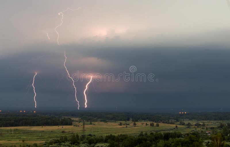 Strong Storm with Thunderbolts at Night Stock Photo - Image of night ...