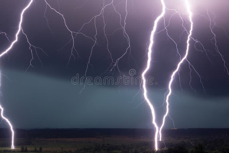 Strong Storm with Thunderbolts at Night Stock Image - Image of clouds ...