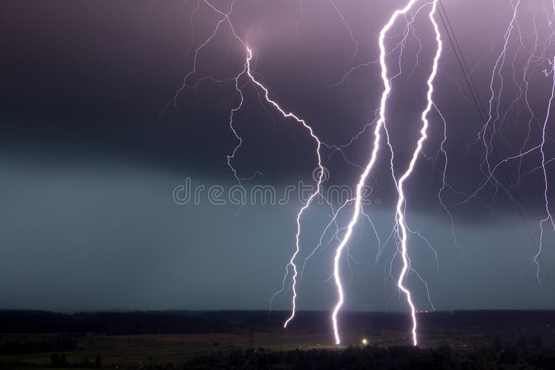 Strong Storm with Thunderbolts at Night Stock Image - Image of ...