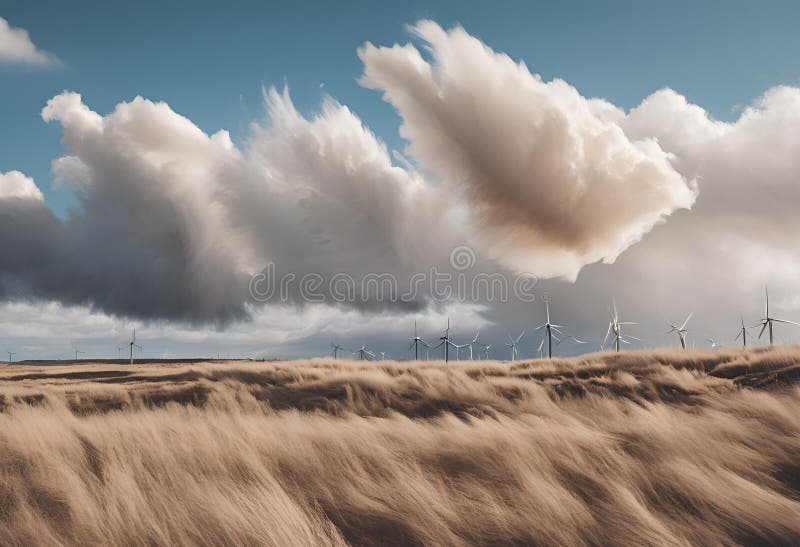 Strong Storm Winds Blowing Grass and Clouds, Creating Surreal Scene ...