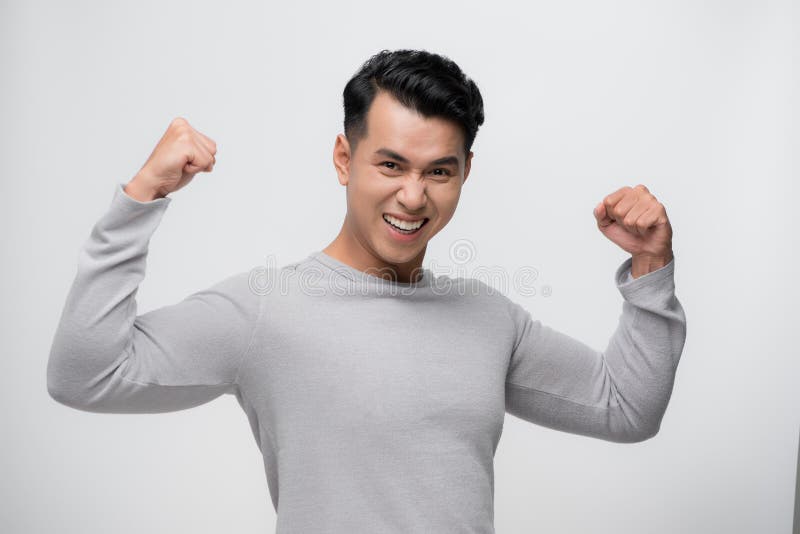Strong, Successful Winner Man Looking Up Stock Photo - Image of ...