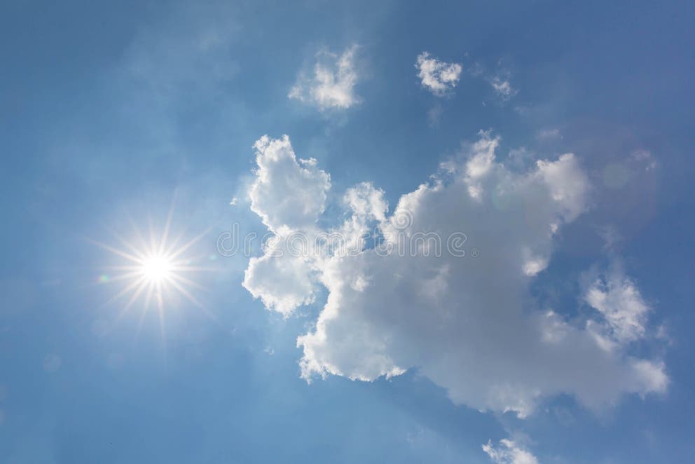 Strong Sun and Sky. Blue Sky with Clouds and Sun. the Sun Shines Bright ...