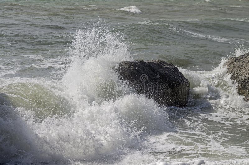 Strong Surf Breaking on Coastal Cliffs. Crimea. Stock Image - Image of ...