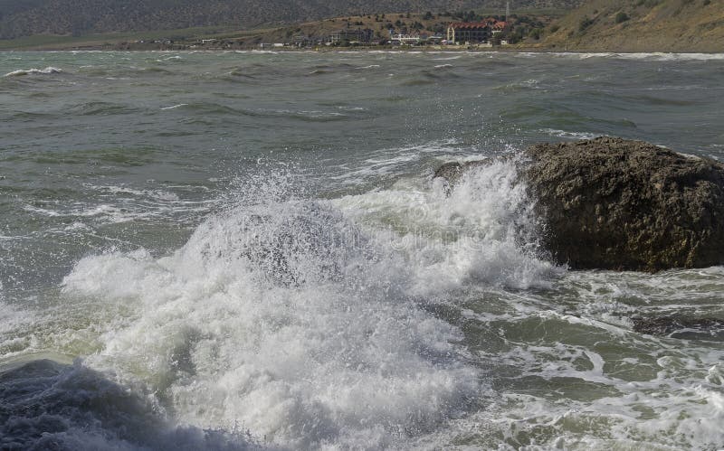 Strong Surf Breaking on Coastal Cliffs. Crimea. Stock Image - Image of ...