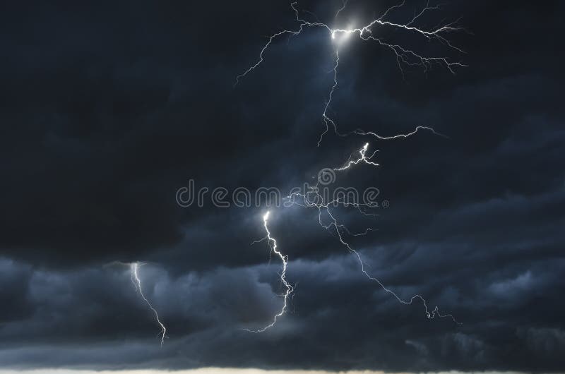 Strong Thunder Storm in Black Clouds Stock Photo - Image of climate ...