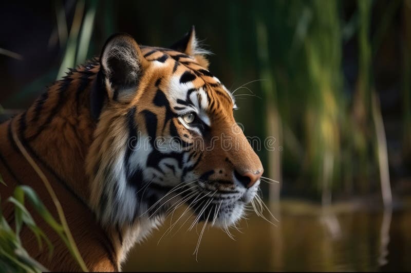 A Strong Tiger in the High Grass at a River Created with Generative AI ...