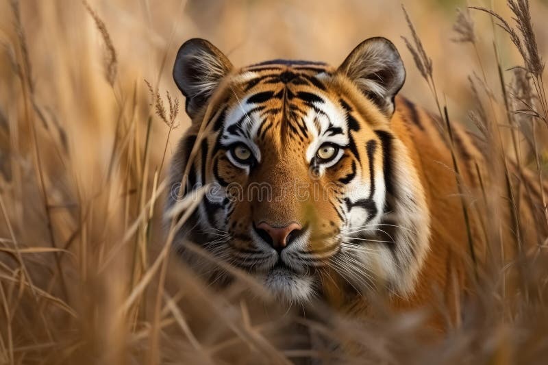 A Strong Tiger in the High Grass at a River Created with Generative AI ...