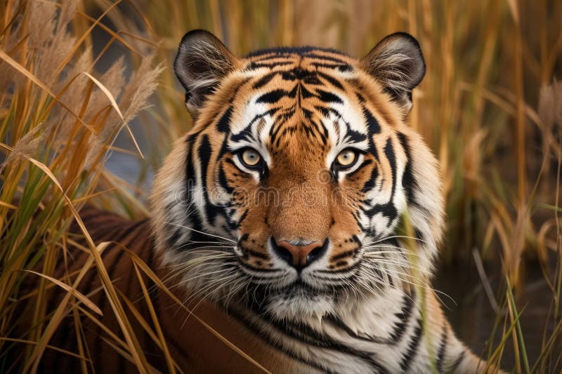 A Strong Tiger in the High Grass at a River Created with Generative AI ...
