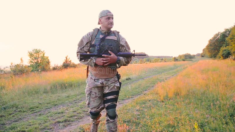 Strong Tired Military Goes on the Steppe Stock Video - Video of present ...