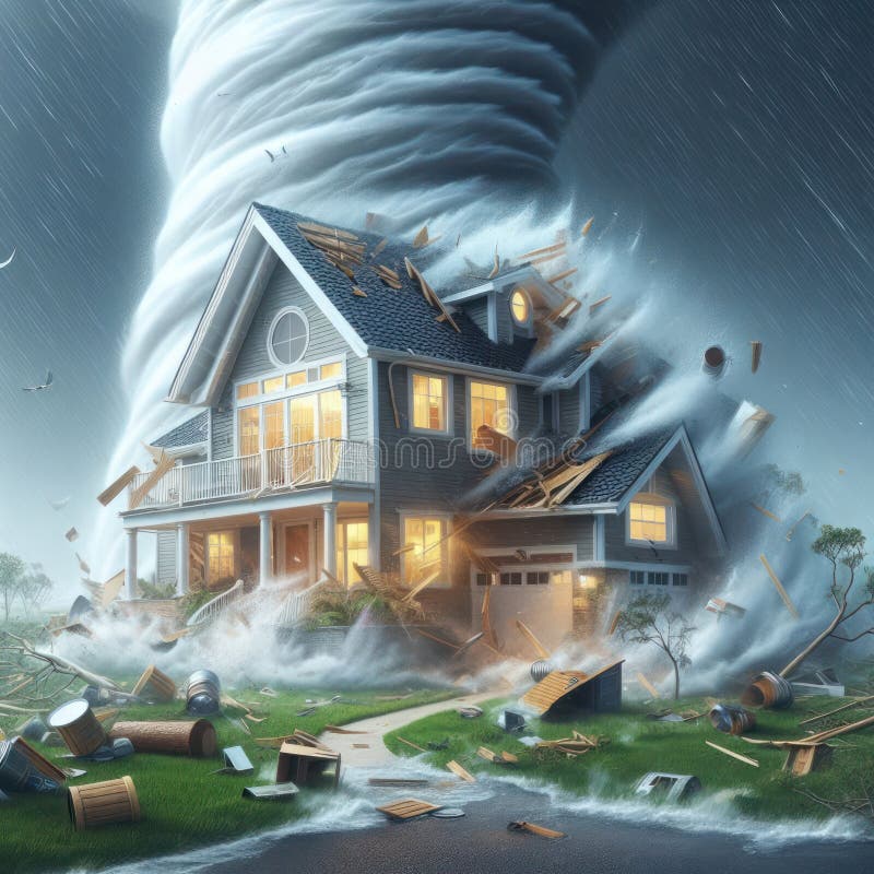 A Strong Tornado Destroys a Private House. Stock Illustration ...