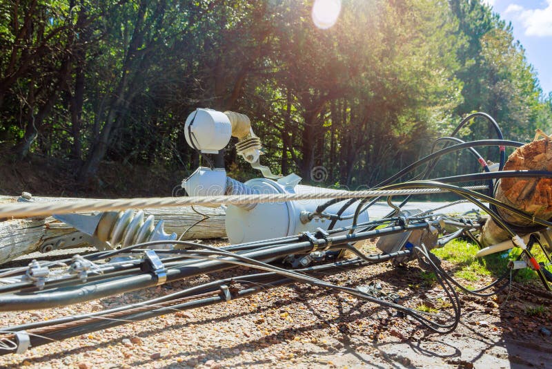 During a Strong Tornado, Storm Winds Broken Electric Poles with Wires ...