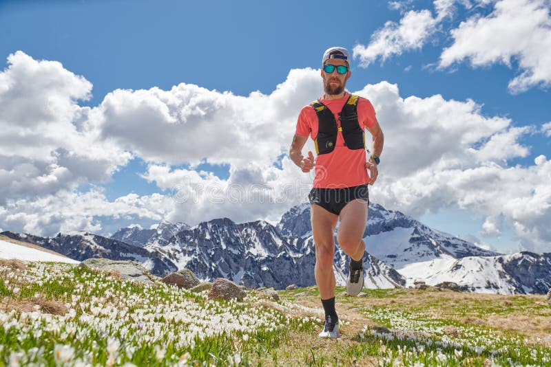 Strong Trail Running Athlete in the Mountains in Training Stock Image ...