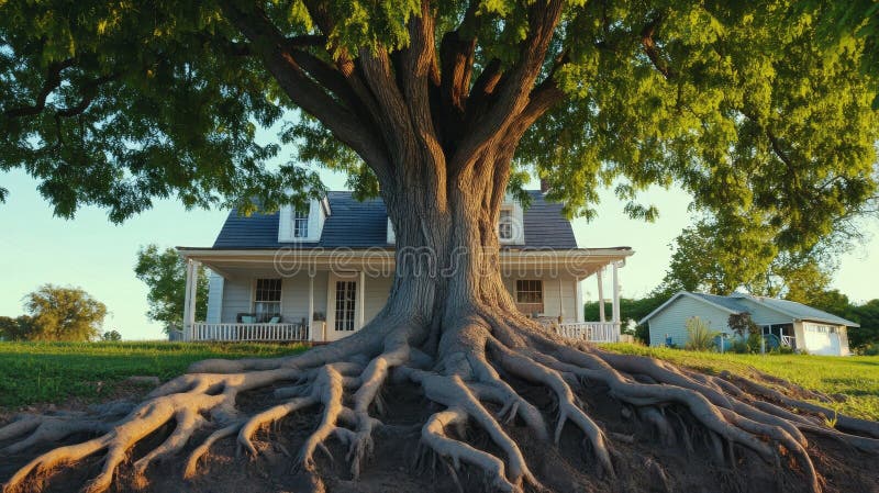 Strong Tree Flourishing Next To a House with Roots Expanding Beneath ...