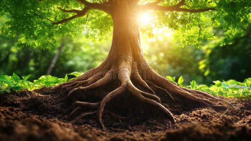 A Strong Tree, Rooted Deep in Golden Sunlight, Symbolizes Unwavering ...